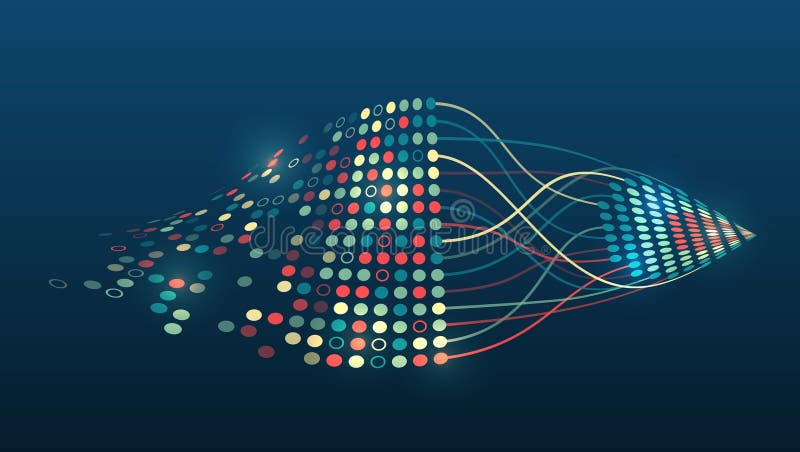 Large Data Stream on a Dark Background, Glowing Lines and Circles. Data ...