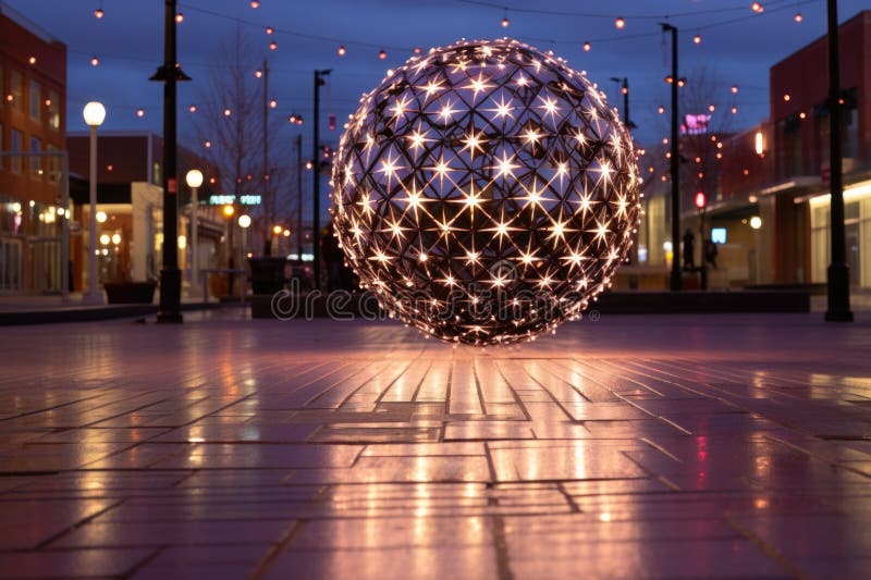 A Large Dazzling Ball Hanging in a Public Plaza Stock Photo - Image of ...