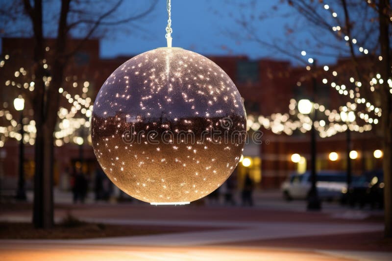 A Large Dazzling Ball Hanging in a Public Plaza Stock Photo - Image of ...