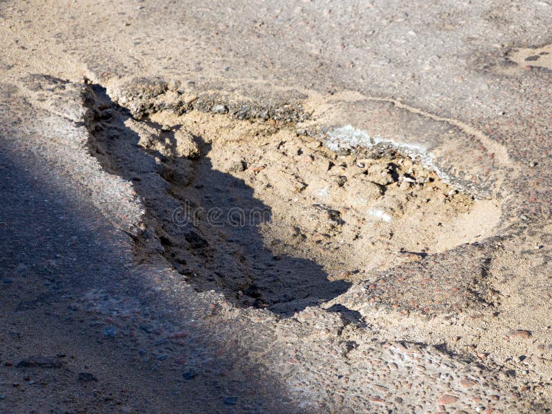 Large and Deep Pit on an Asphalt Road Stock Photo - Image of passing ...