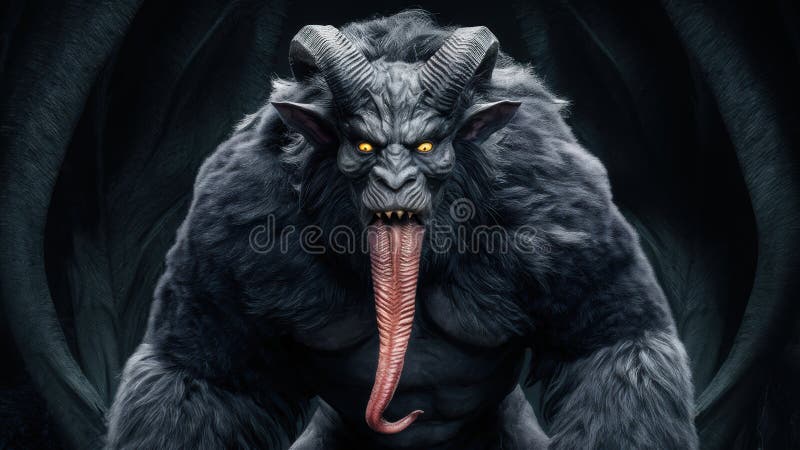 A Large Demon with Long Horns and a Big Mouth, AI Stock Photo - Image ...