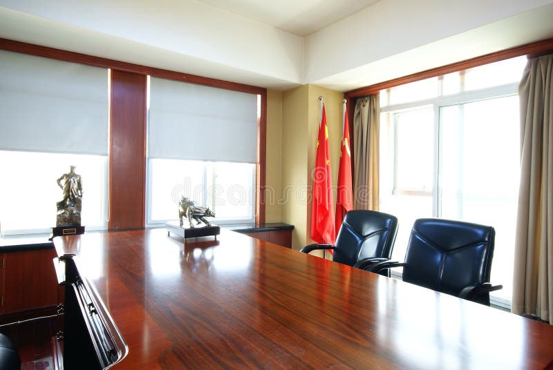 Large Desk in Office with Chinese Flags Stock Photo - Image of director ...