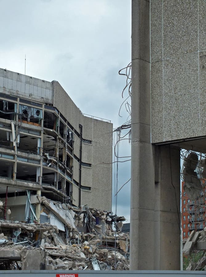 Large Destroyed Collapsing Building with Exposed Walls and Smashed ...