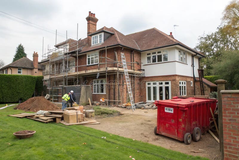 Detached Property Undergoing Renovation with Scaffolding Stock ...