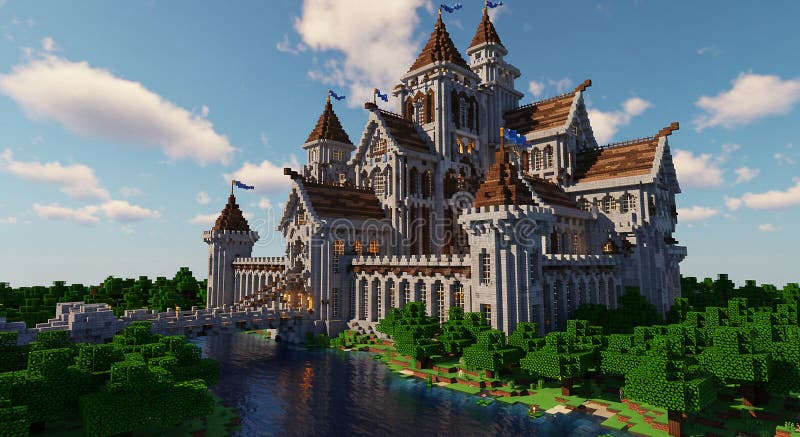 Large, Detailed Castle Built in a Minecraft-style Blocky Design. the ...
