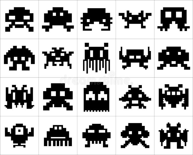 Pixel Monster icon set stock vector. Illustration of vintage - 110066047
