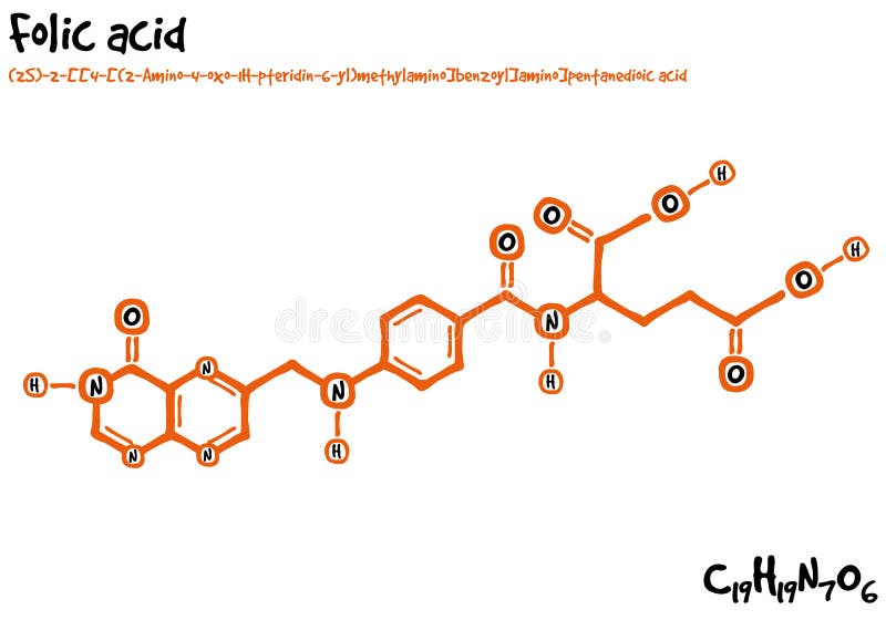 Drawn Molecule and Formula of Folic Acid Stock Vector - Illustration of ...