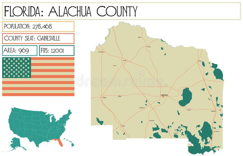 Map of Alachua County in Florida USA Stock Vector - Illustration of ...