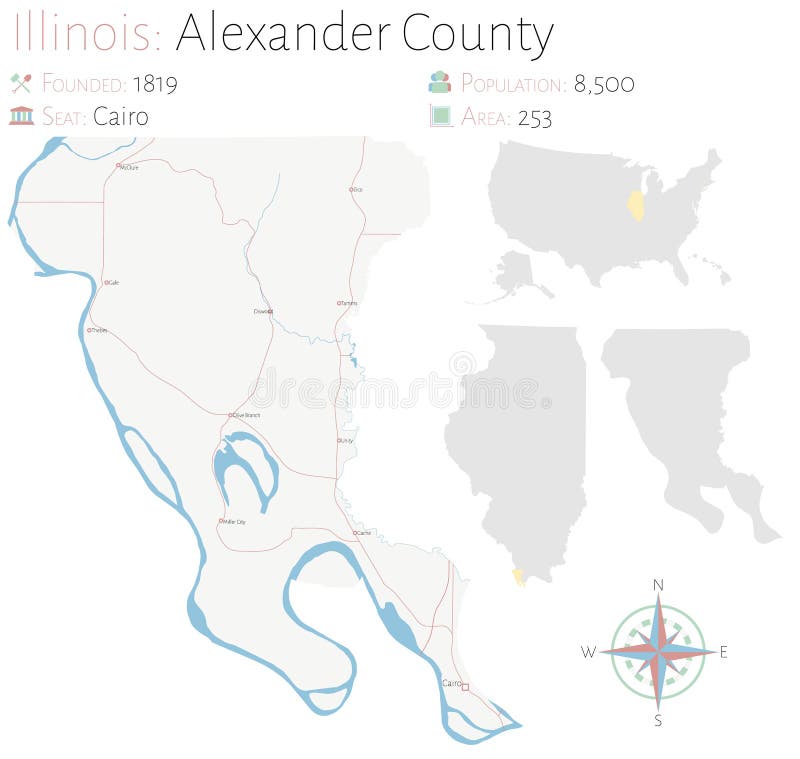Map of Alexander County in Illinois Stock Vector - Illustration of ...