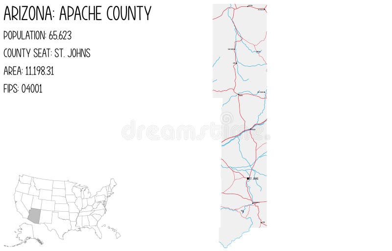 Map of Apache County in Arizona, USA. Stock Vector - Illustration of ...