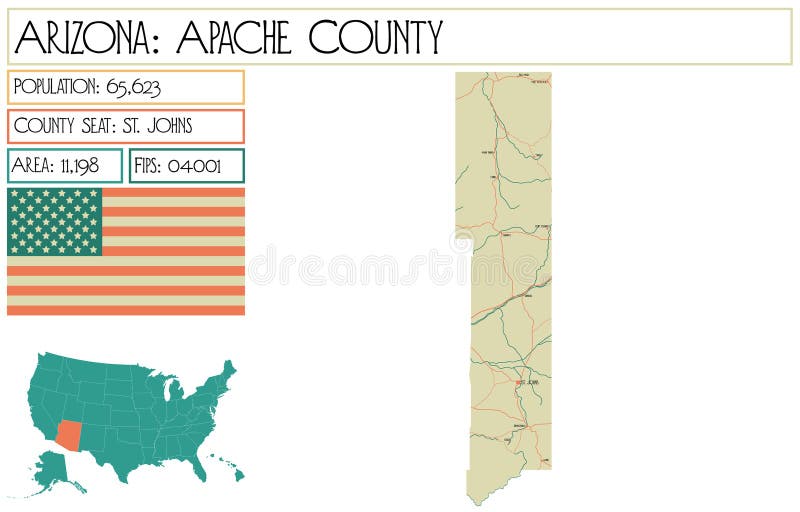 Map of Apache County in Arizona, USA. Stock Vector - Illustration of ...