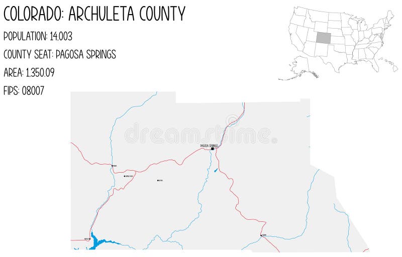 Detailed Map of Archuleta County in Colorado, USA Stock Vector ...