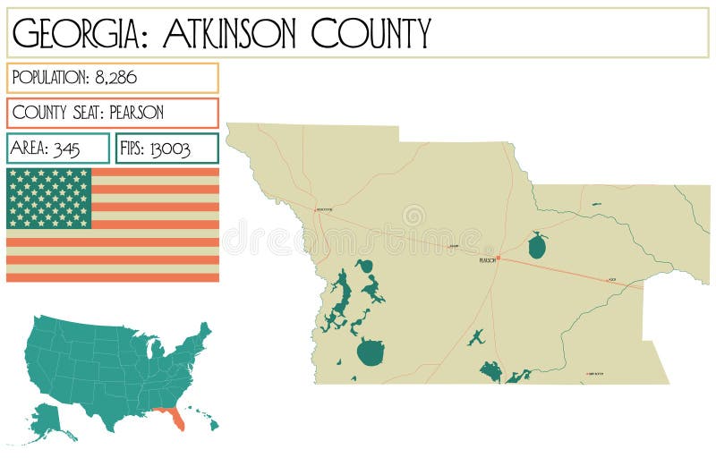 Large and Detailed Map of Atkinson County in Georgia Stock Vector ...