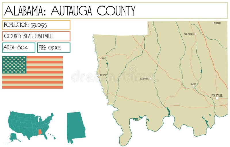 Map of Autauga County in Alabama, USA. Stock Vector - Illustration of ...