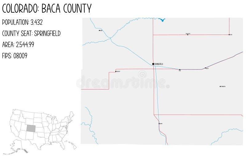 Detailed Map of Baca County in Colorado, USA Stock Vector ...