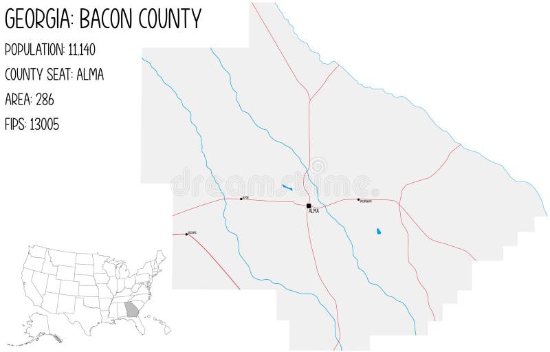 Large and Detailed Map of Bacon County in Georgia. Stock Vector ...