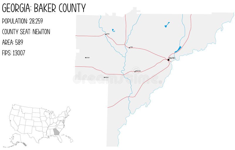 Large and Detailed Map of Baker County in Georgia Stock Vector ...