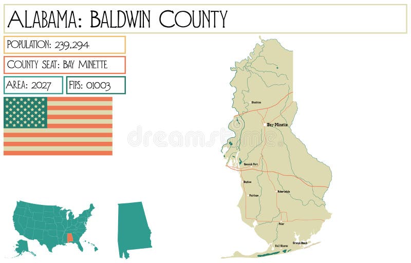 Map of Baldwin County in Alabama, USA. Stock Vector - Illustration of ...