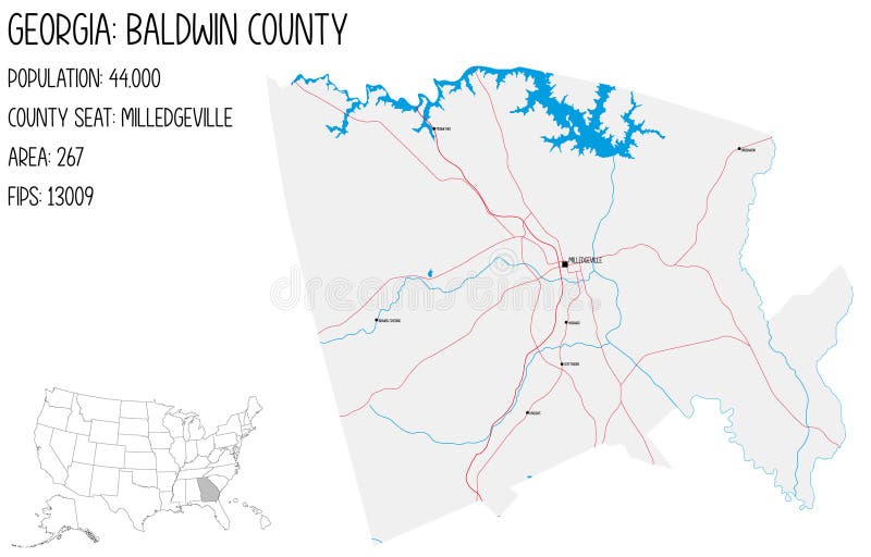 Large and Detailed Map of Baldwin County in Georgia Stock Vector ...