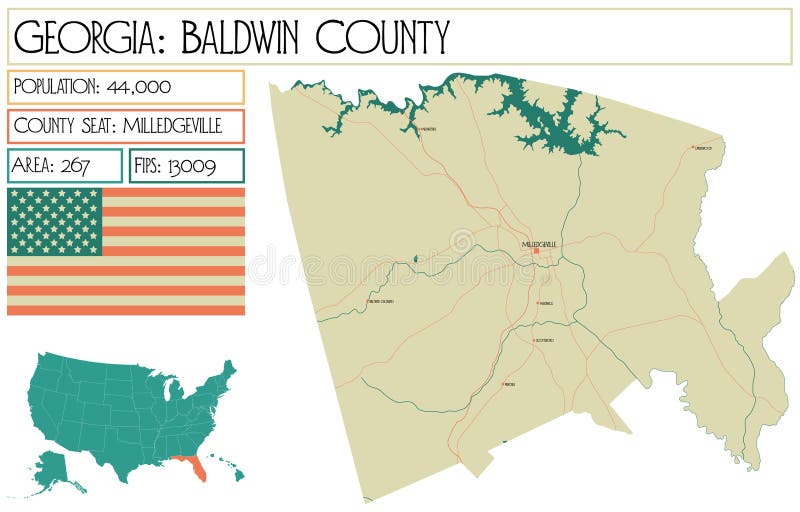 Large and Detailed Map of Baldwin County in Georgia Stock Vector ...