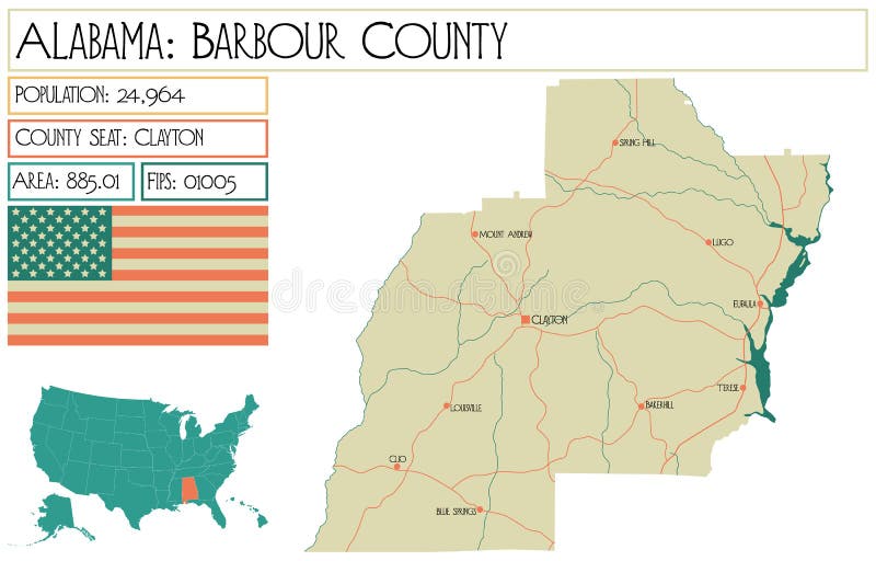 Map of Barbour County in Alabama, USA. Stock Vector - Illustration of ...