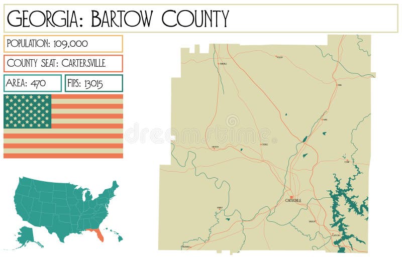 Large and Detailed Map of Bartow County in Georgia Stock Vector ...