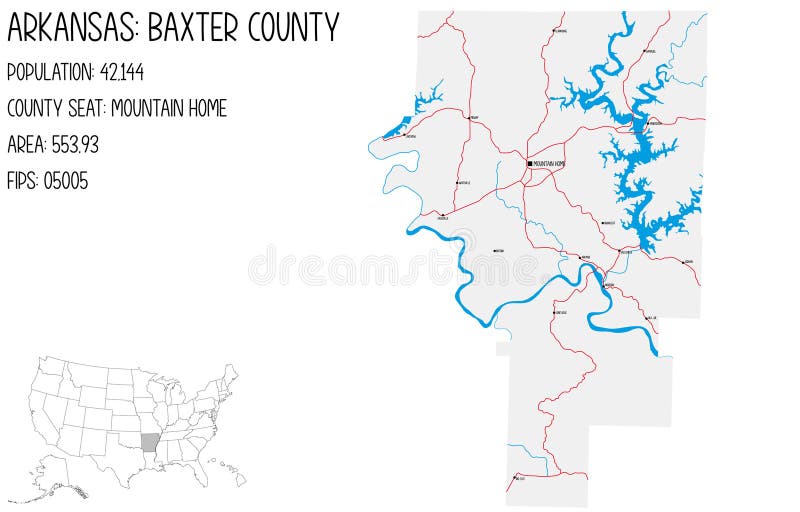 Map of Baxter County in Arkansas, USA. Stock Vector - Illustration of ...