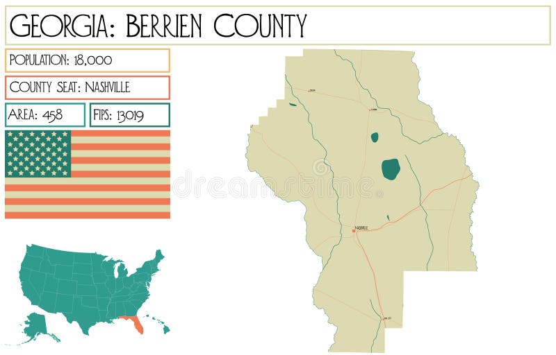 Large and Detailed Map of Berrien County in Georgia. Stock Illustration ...