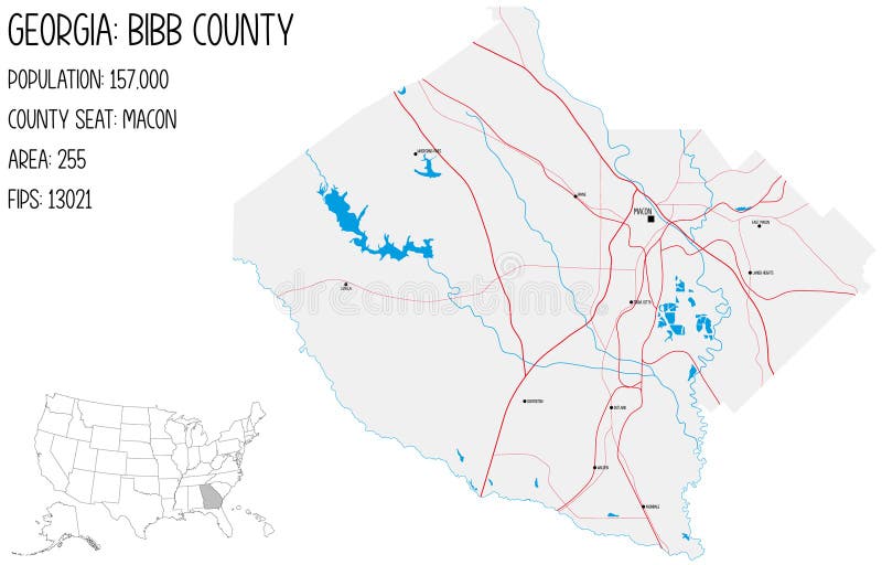 Large and Detailed Map of Bibb County in Georgia Stock Vector ...