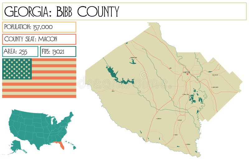 Large and Detailed Map of Bibb County in Georgia. Stock Vector ...