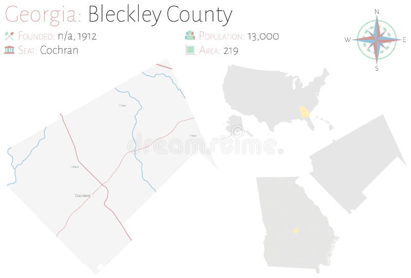 Map of in Bleckley County Georgia Stock Vector - Illustration of rivers ...