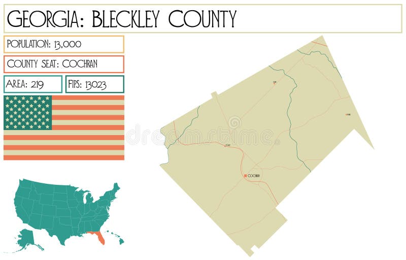 Large and Detailed Map of Bleckley County in Georgia. Stock ...