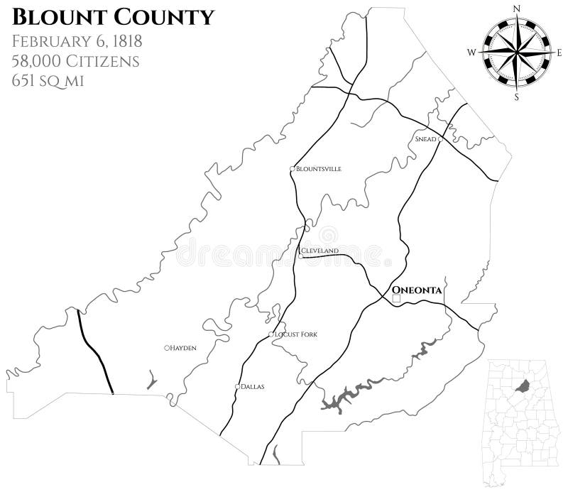 Map of Blount County in Alabama Stock Vector - Illustration of oneonta ...