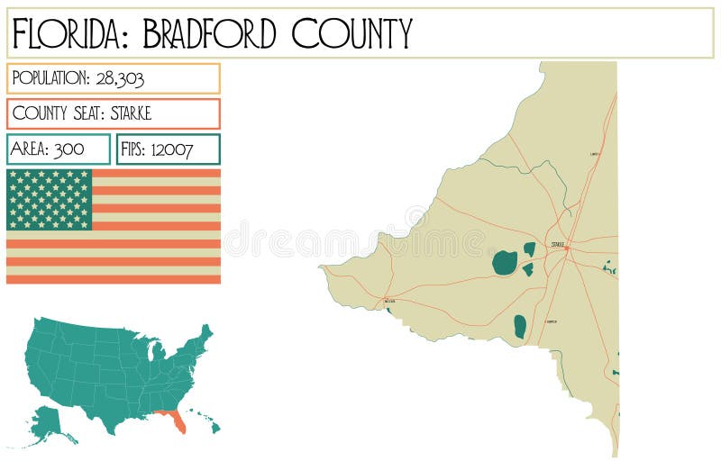 Map of Bradford County in Florida USA Stock Vector - Illustration of ...