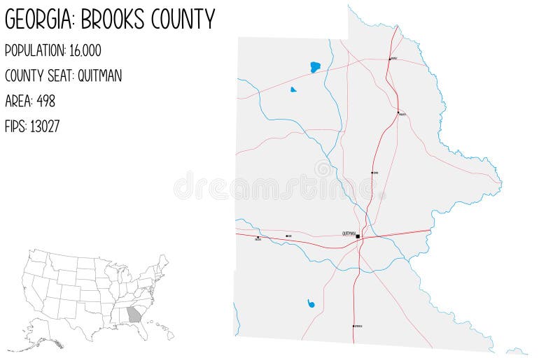 Large and Detailed Map of Brooks County in Georgia Stock Vector ...