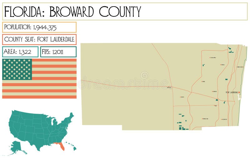 Map of Broward County in Florida USA Stock Vector - Illustration of ...