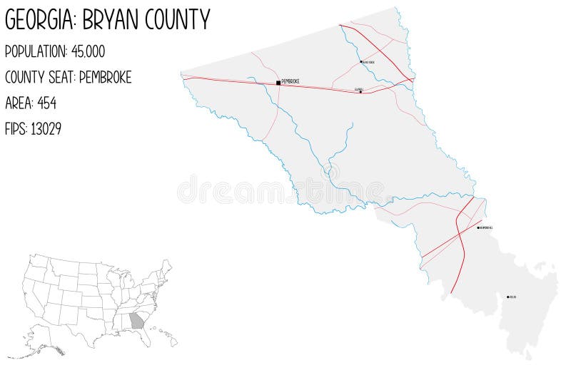 Map of Bryan County in Georgia, USA Stock Illustration - Illustration ...
