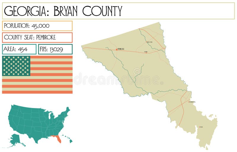 Map of Bryan County in Georgia USA Stock Vector - Illustration of state ...