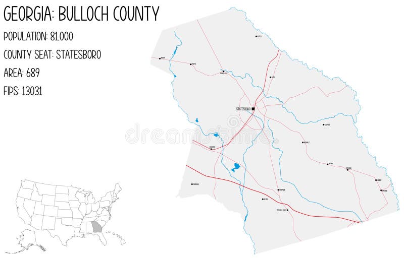 Map of Bulloch County in Georgia, USA Stock Illustration - Illustration ... Map of Bulloch County in Georgia, USA Stock Illustration - Illustration ...
