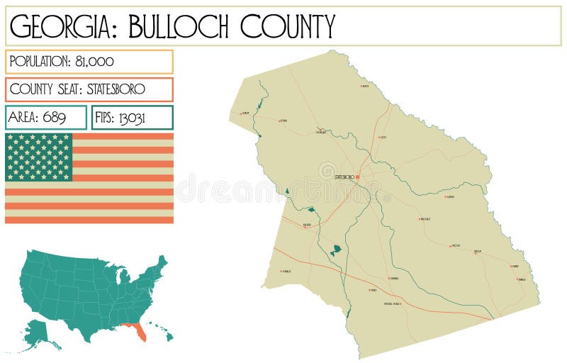 Map of Bulloch County in Georgia USA Stock Illustration - Illustration ... Map of Bulloch County in Georgia USA Stock Illustration - Illustration ...
