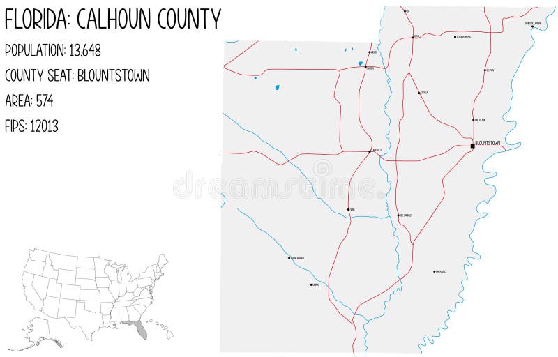 Map of Calhoun County in Florida, USA Stock Vector - Illustration of ...
