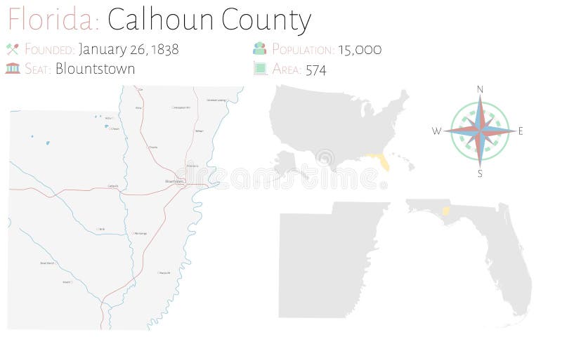 Map of Calhoun County in Florida Stock Vector - Illustration of lakes ...