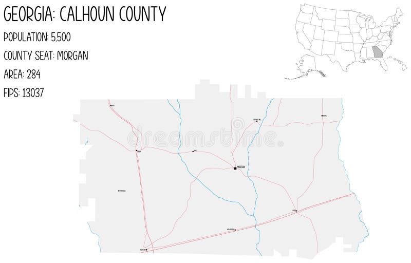 Map of Calhoun County in Georgia, USA Stock Vector - Illustration of ...
