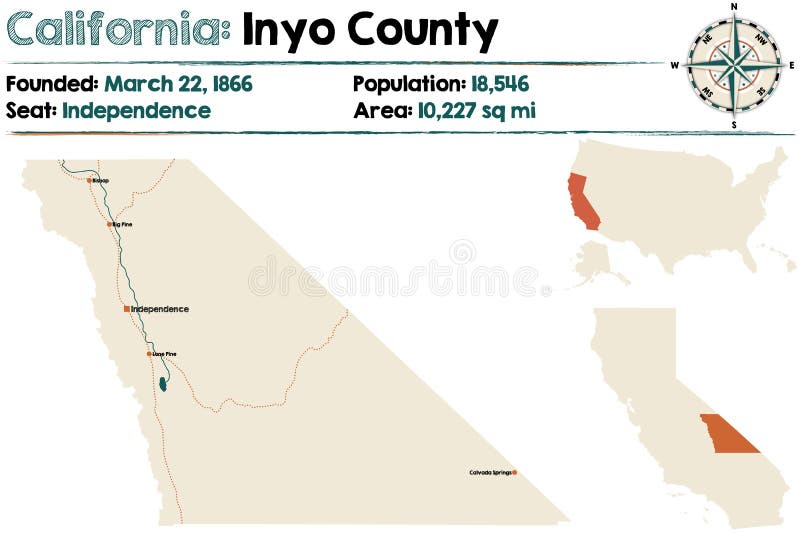 California: Inyo County Map Stock Vector - Illustration of brown, north ...