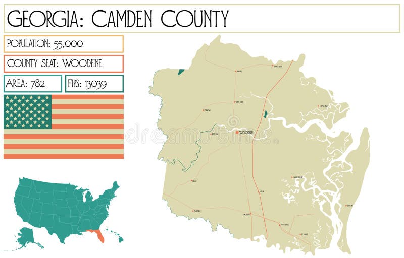 Map of Camden County in Georgia USA Stock Vector - Illustration of ...