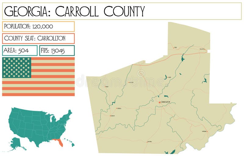 Map of Carroll County in Georgia USA Stock Vector - Illustration of ...