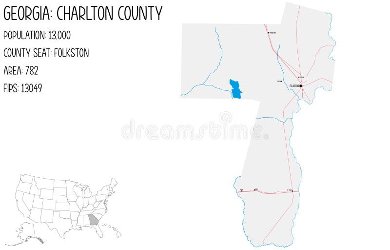 Map of Charlton County in Georgia, USA Stock Vector - Illustration of ...