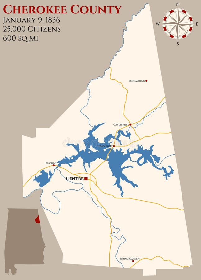 Large Map of Cherokee County in Alabama Stock Vector - Illustration of ...