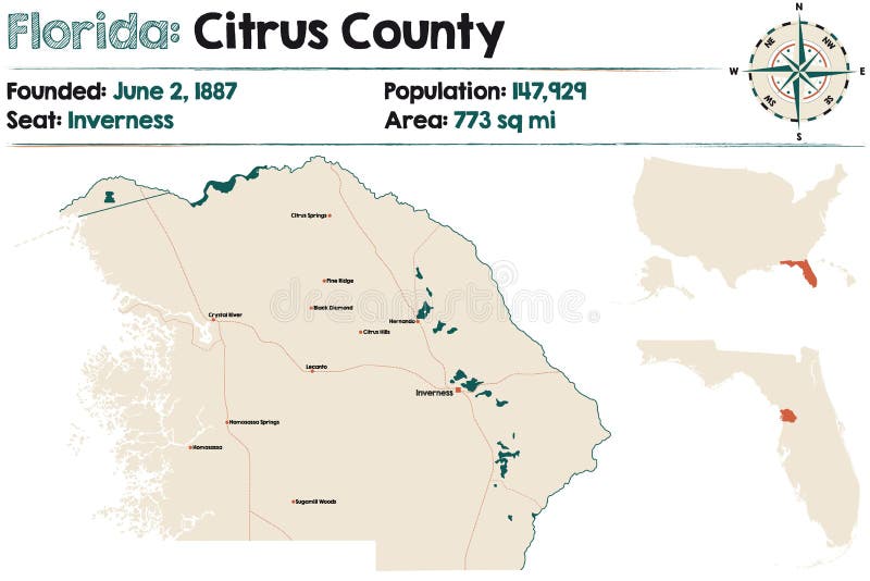 Map of Citrus County in Florida Stock Vector - Illustration of blue ...