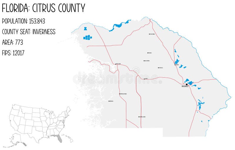 Map of Citrus County in Florida, USA Stock Vector - Illustration of ...